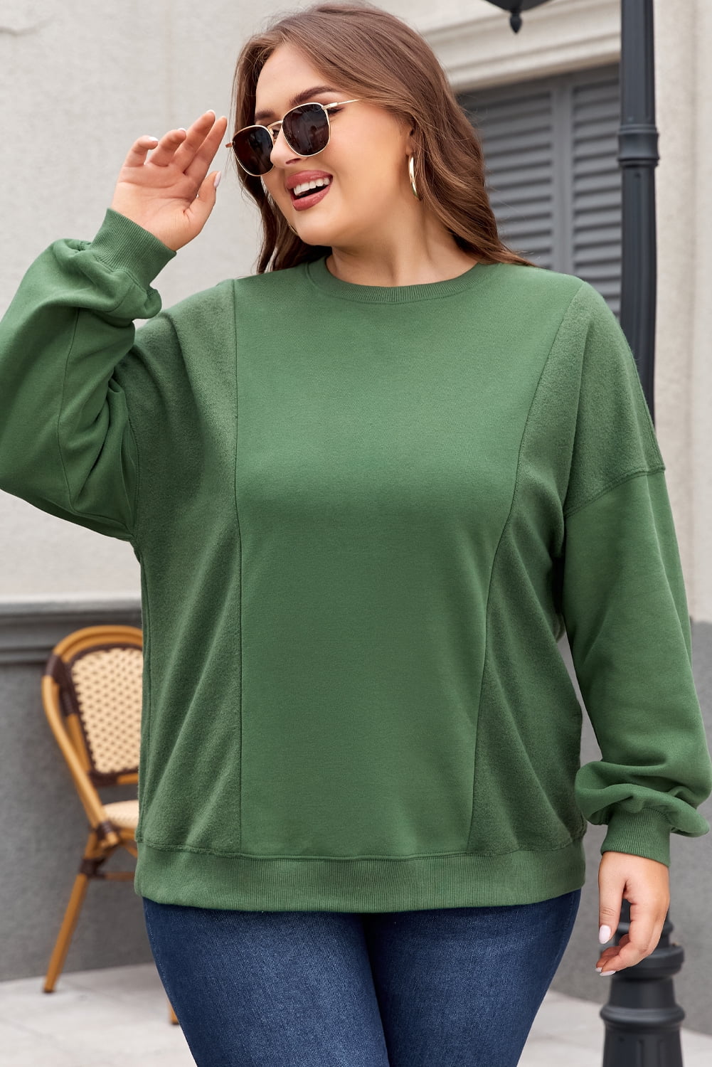 Ushdele Chic, Cozy Plus Size Patchwork Sweater - Blackish Green ...