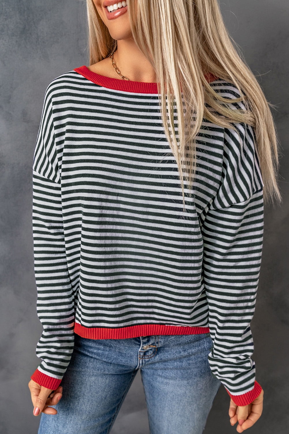 Ushdele Chic Striped Sweater: Drop Shoulder, Fashion Staple for Every ...