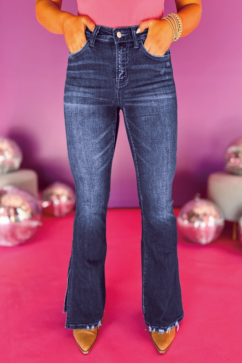 Ushdele Style-Boosting Split Flare Jeans | High-Waisted, Classic Fit ...