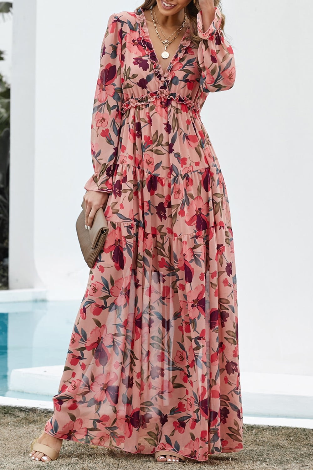 Ushdele Wild Lotus Tiered Maxi: Embrace Unique Floral Charm - Walmart.com