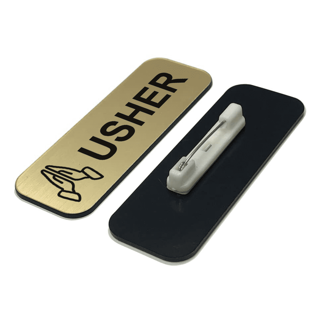 Usher 1 x 3" Name Tag/Badge, Brushed Gold, Praying Hands (3 Pack ...