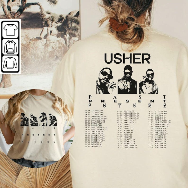 Usher Tour 2 Side Shirt, Past Present Vintage Music, Usher Tour 2024 ...