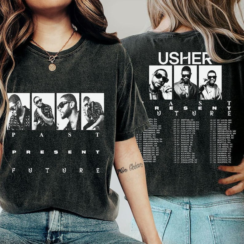 Usher Tour 2 Side Shirt, Past Present Vintage Music, Usher Tour 2024 ...