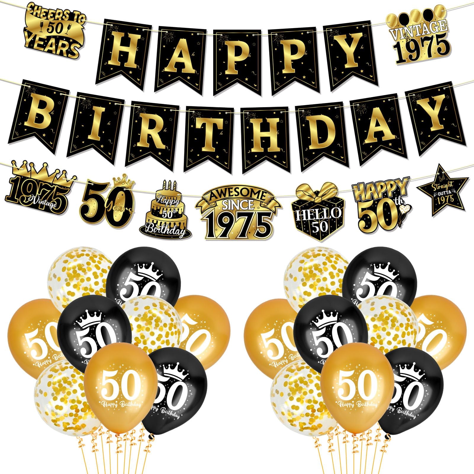 Ushinemi 50th BirthdayTRDN Decoraitons Black and Gold Vintage 1975 ...