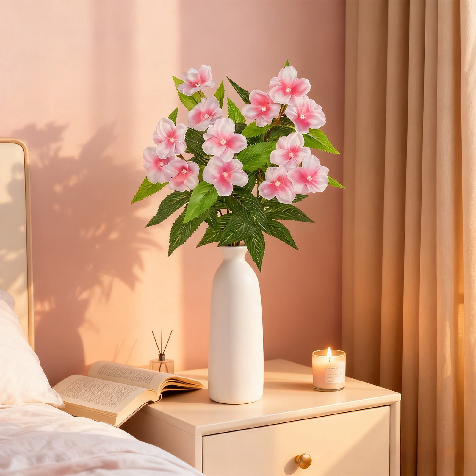 Usloyux Under $5 Artificial Azalea Flower Stems, 5 Headed Impatiens ...