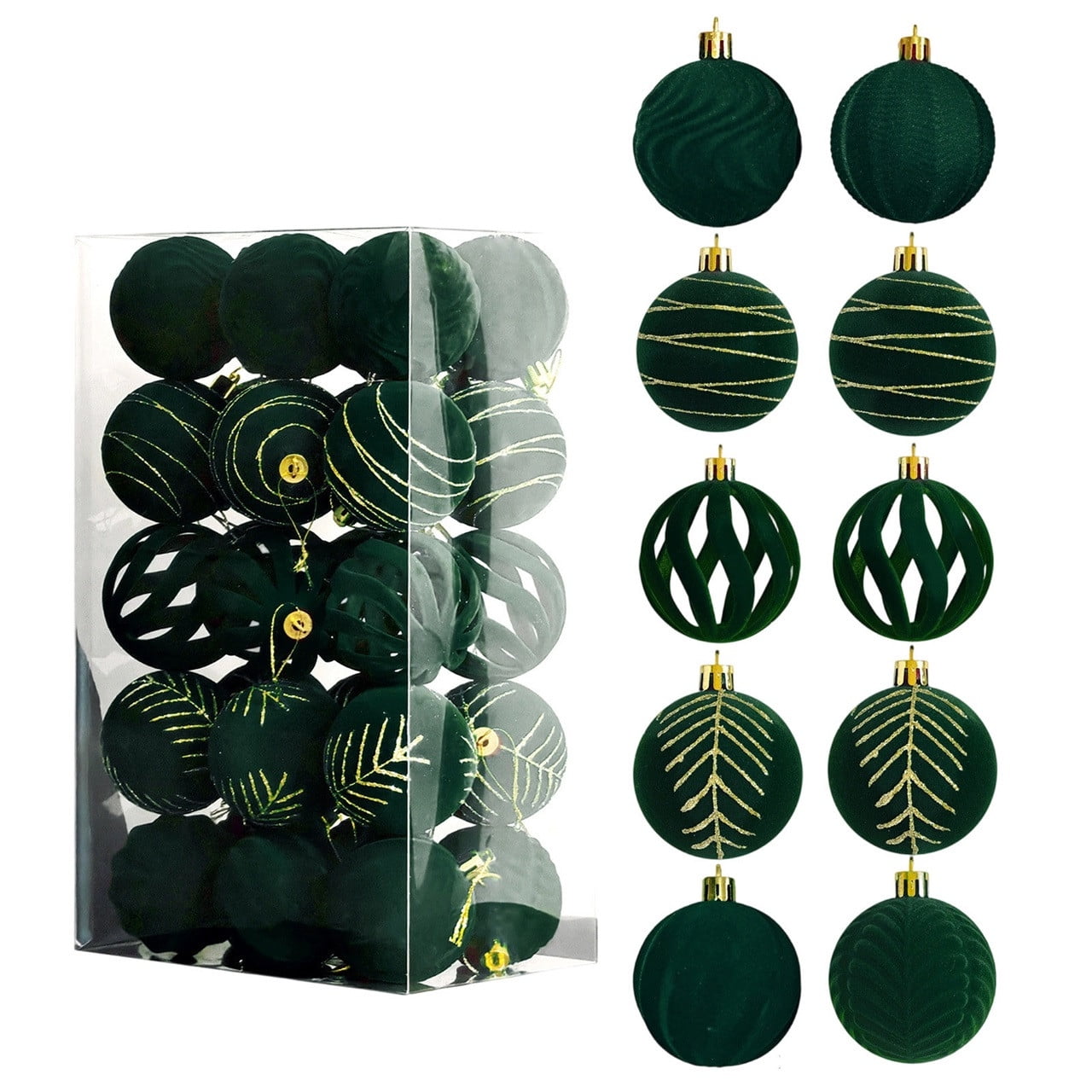 Usloyux Under $5 Christmas Flocking Ball Ornaments, Green Velvet Red ...