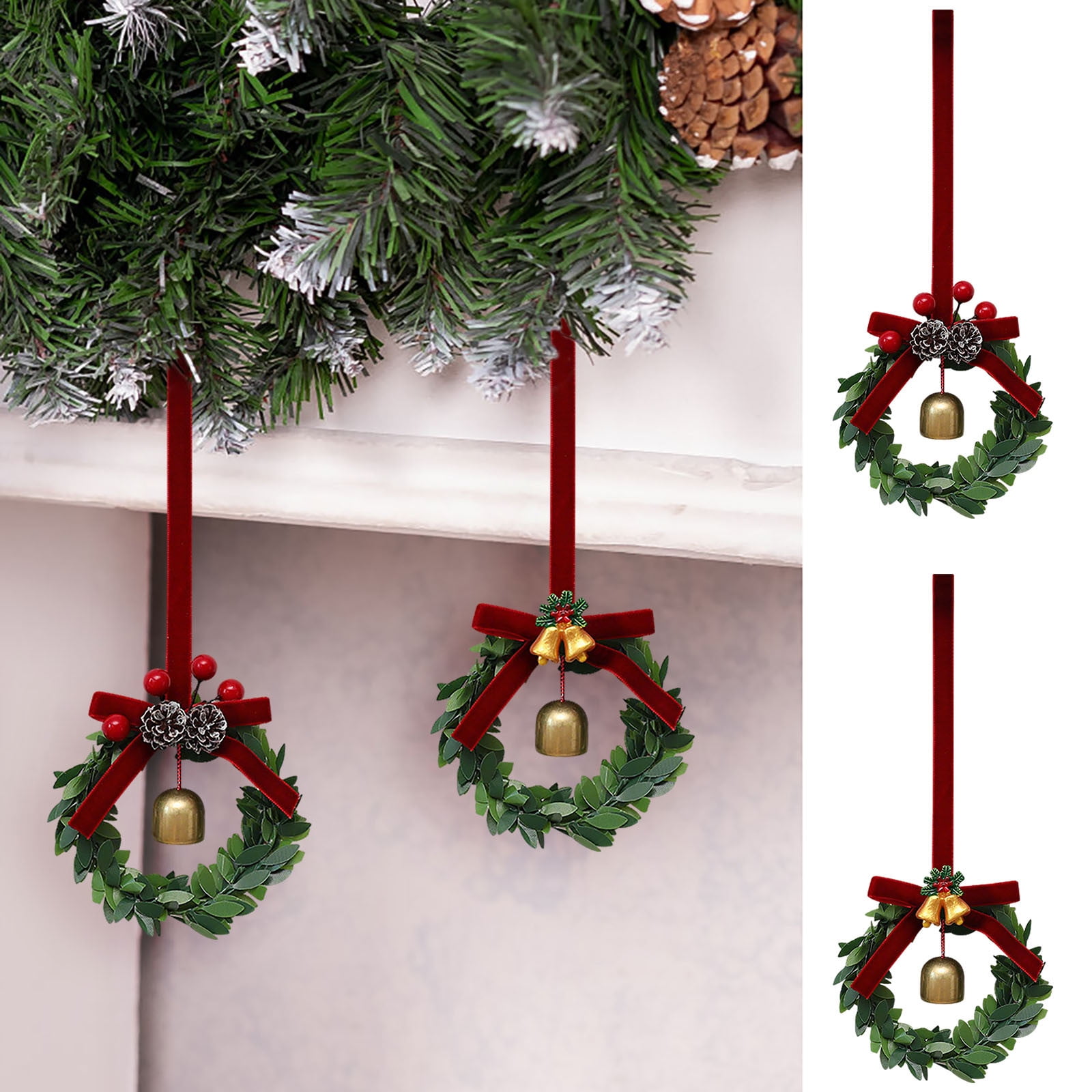 Usloyux Christmas Wreath Small Pendant, PVC Bell Shape Tree Ornament ...