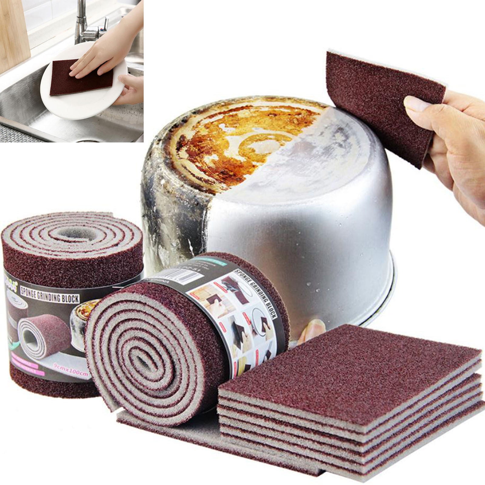Usloyux under $5 Cleaning Scouring Sponge, Brown Carborundum Sponge for ...