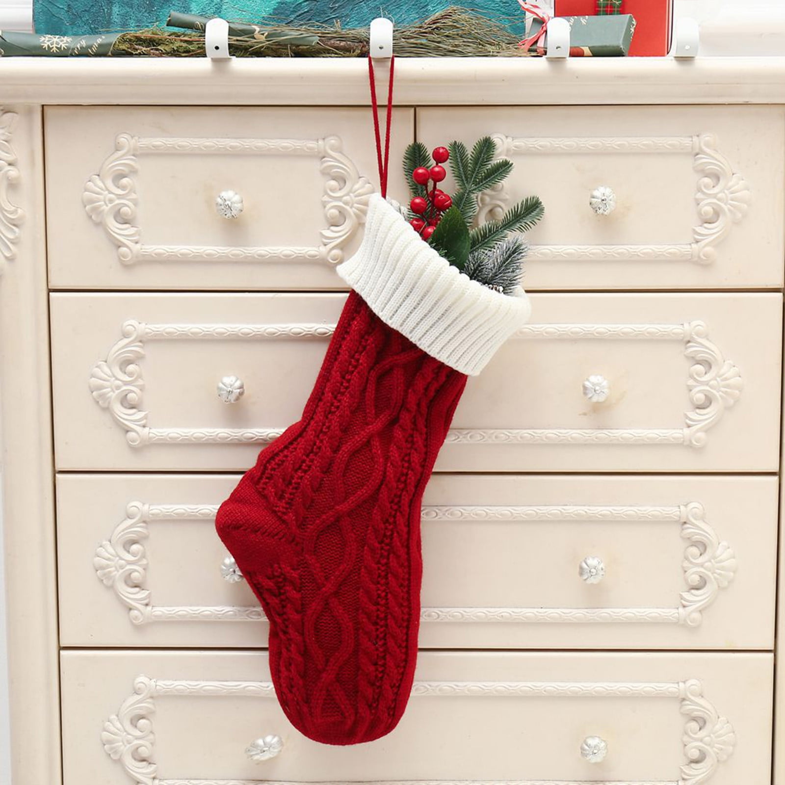 Usloyux Under $5 Color Block Knit Stockings, Patterned Christmas Socks ...