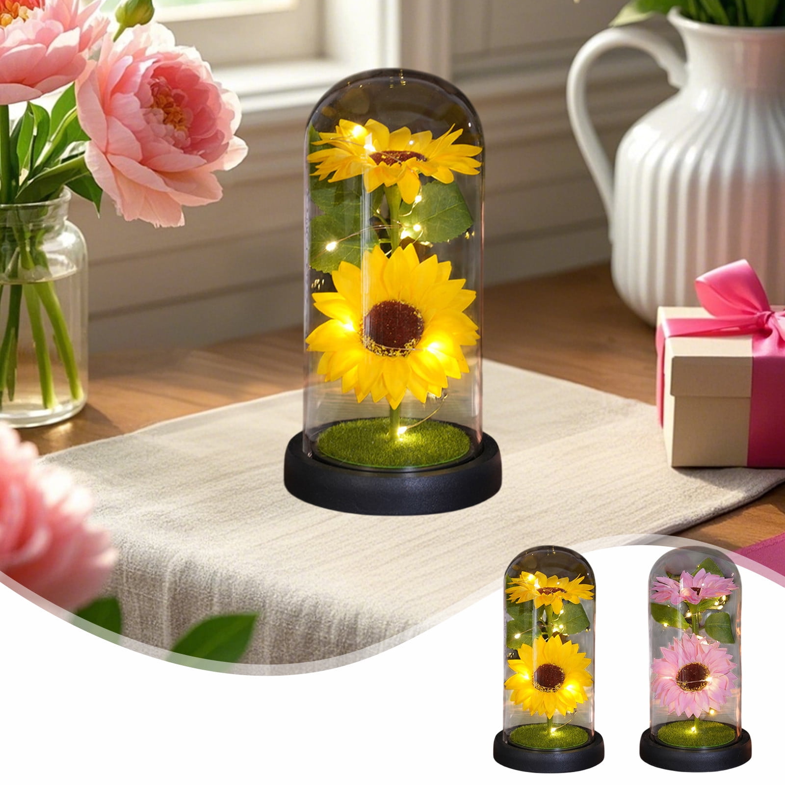 Usloyux Under $5 Decorative Sunflower Arrangement, Glass Flower Display ...