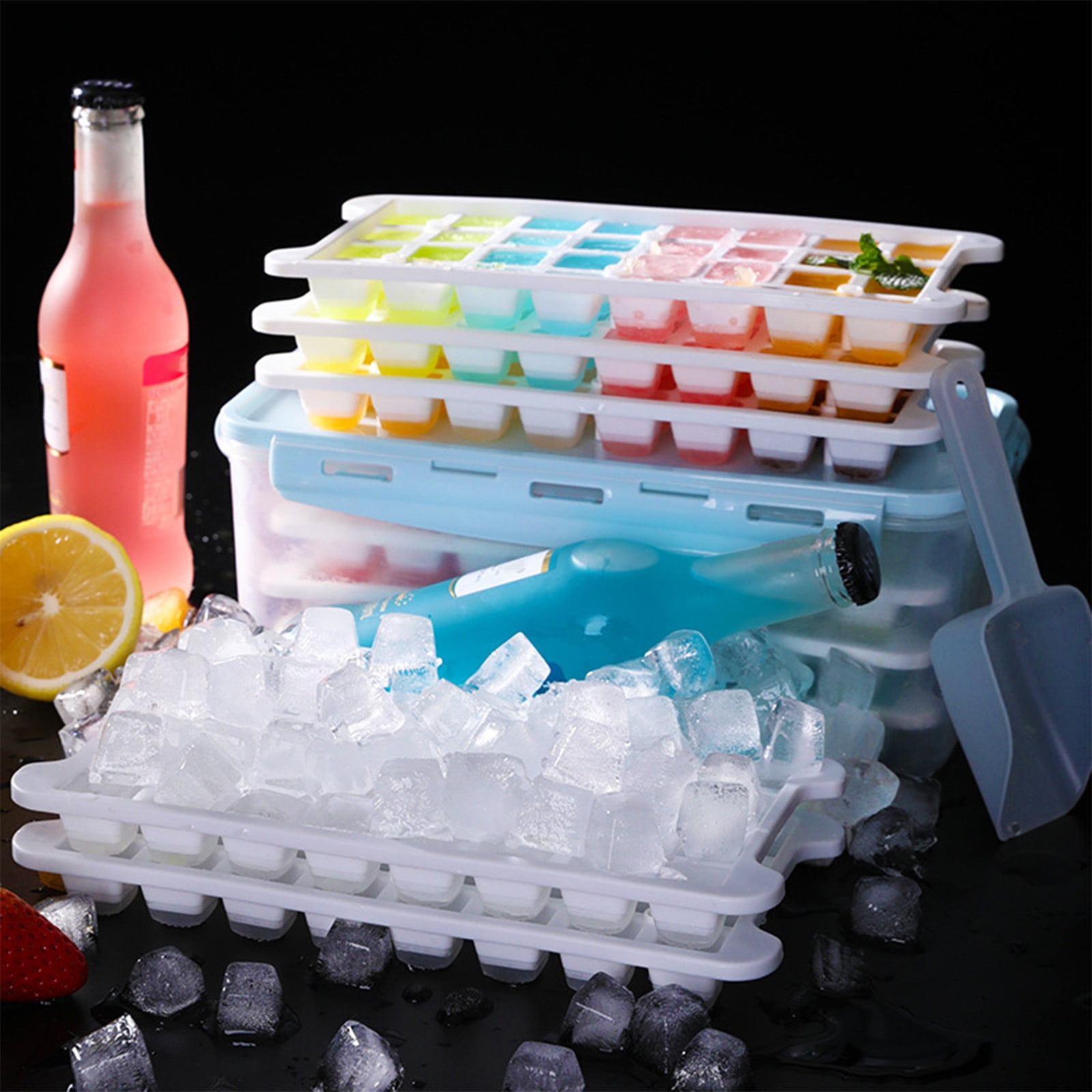 Usloyux Under $5 Ice Tray Set, Plastic Ice Cubes Trays for Freezer with ...