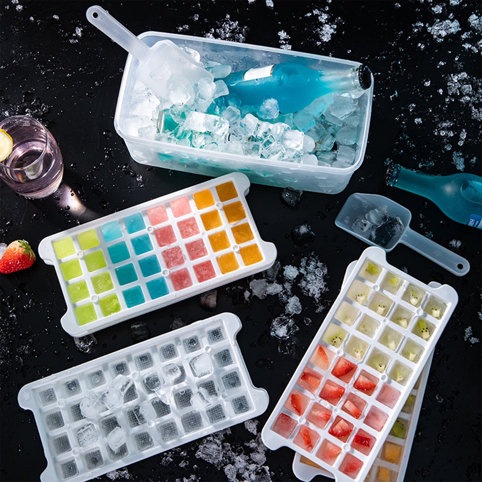 Usloyux Under $5 Ice Tray Sorbet Set, Plastic Ice Cubes Trays with ...