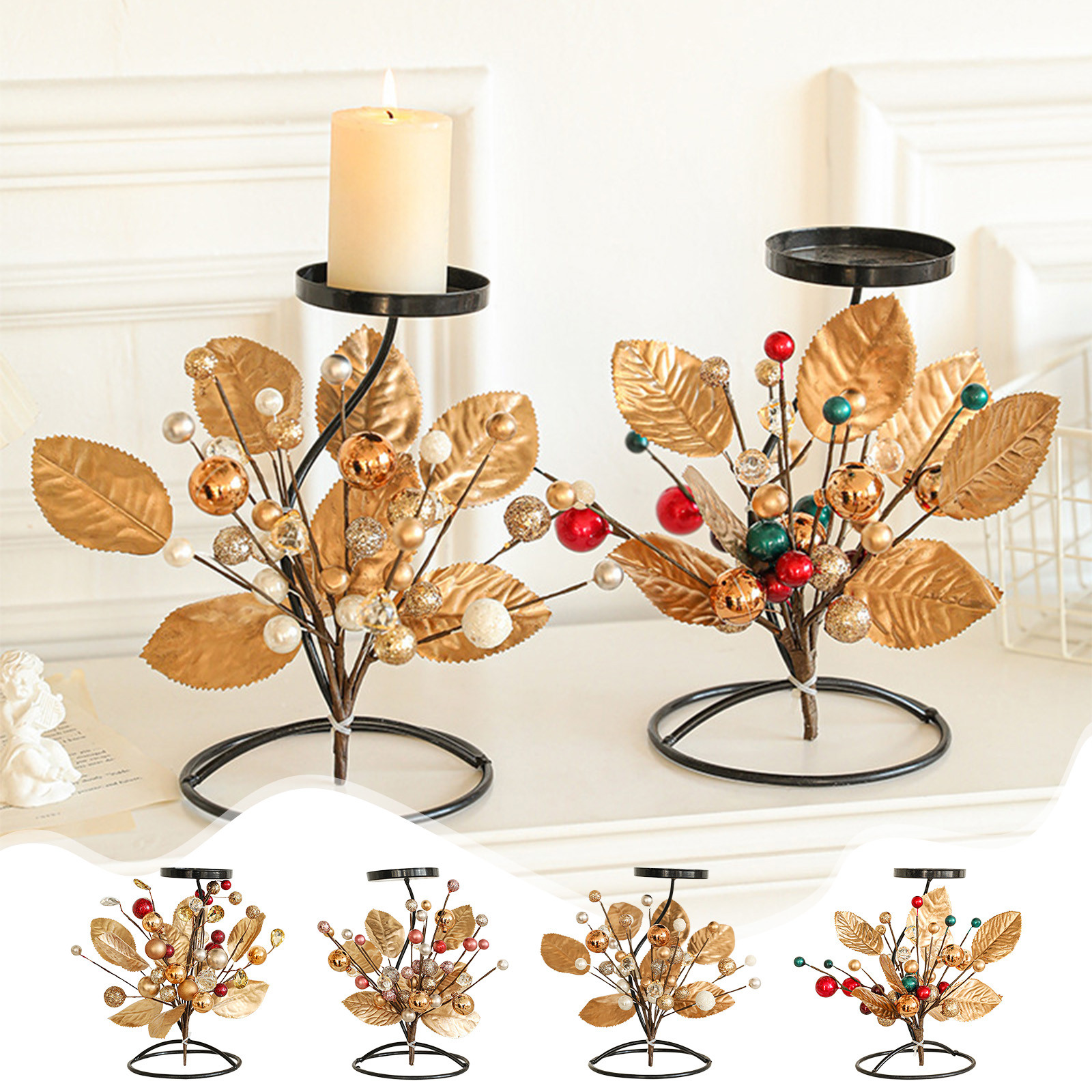 Usloyux Under $5 Iron Christmas Candlesticks, Fruit Leaf Ornament Bases ...