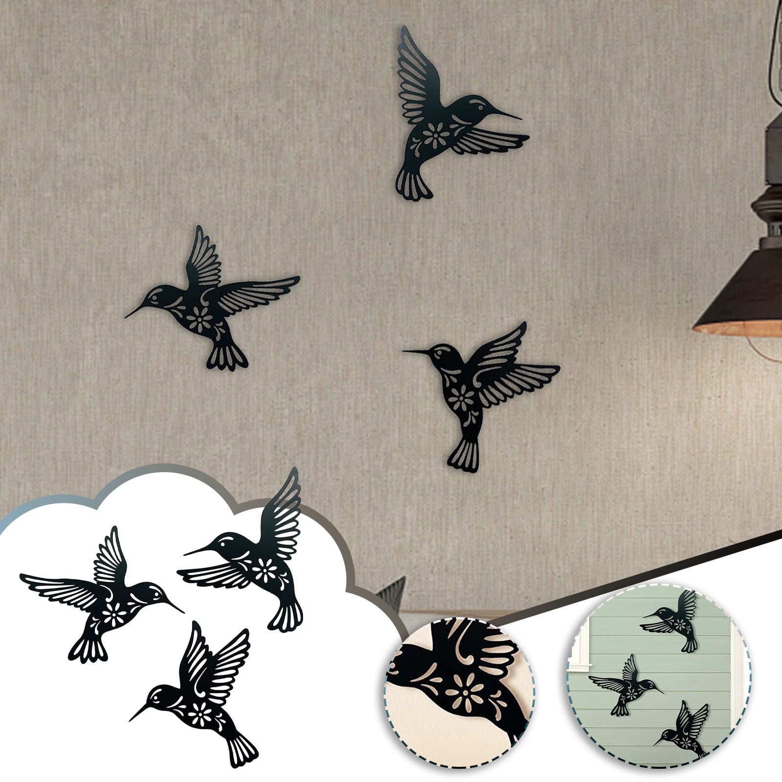 Usloyux under $5 Metal Hummingbird Wall Decor, Set of 3 Hollow Cutout ...