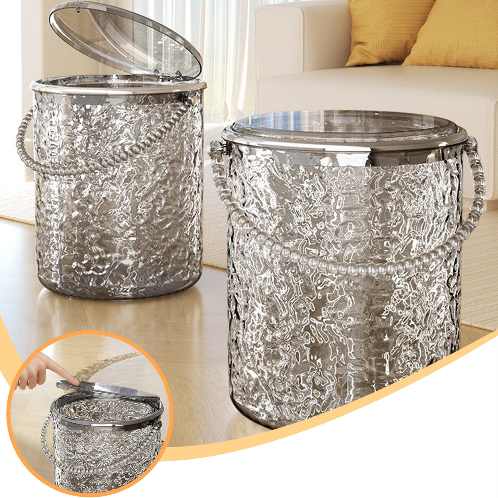 Usloyux Clearance Stylish Covered Crystal Transparent Trash Can With ...