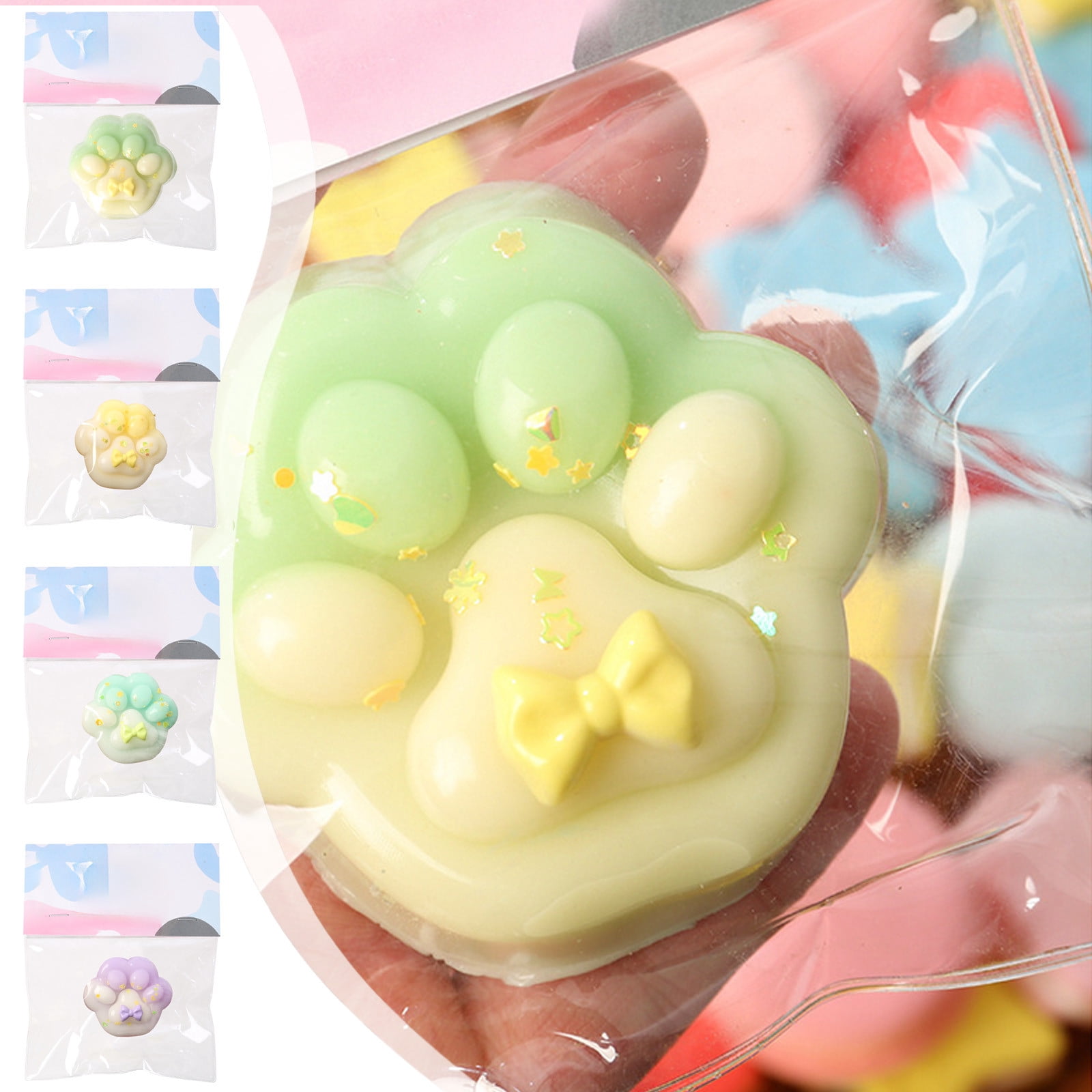 Usloyux Colorful Cats Paw with Bowknot Squishies Fidget Toys ,Stress ...