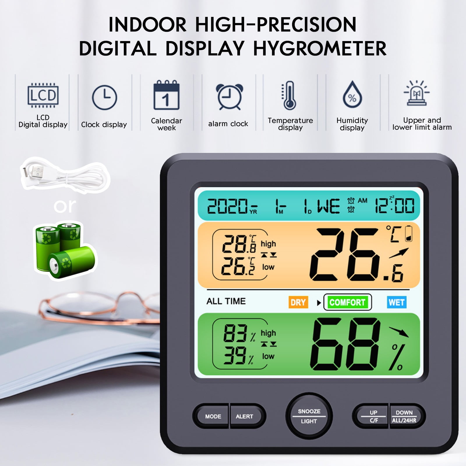 Usloyux Digital Hygrometer Indoor Outdoor Wireless Temperature Humidity ...