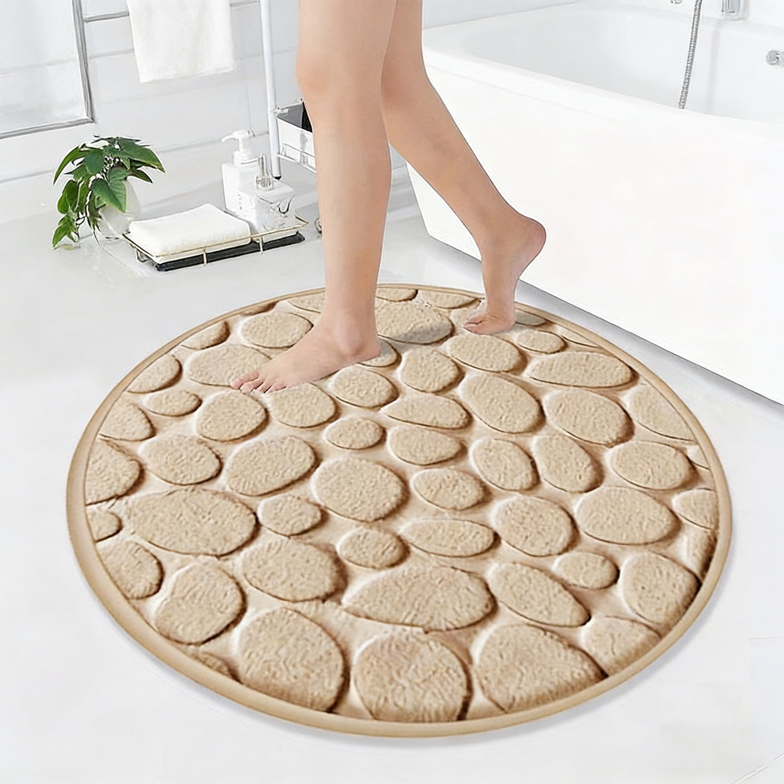 Usloyux Memory Foam Bath Mat, 31.4 Inch Round Cobblestone Bathroom Rug ...