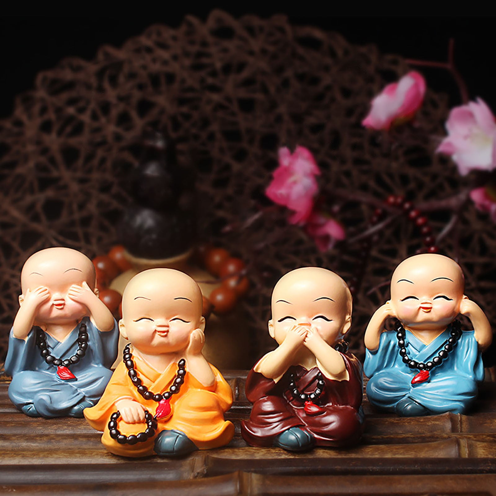 Usloyux Monk Figurines, 4 Piece Little Monk Resin Statue Set, Buddhist ...