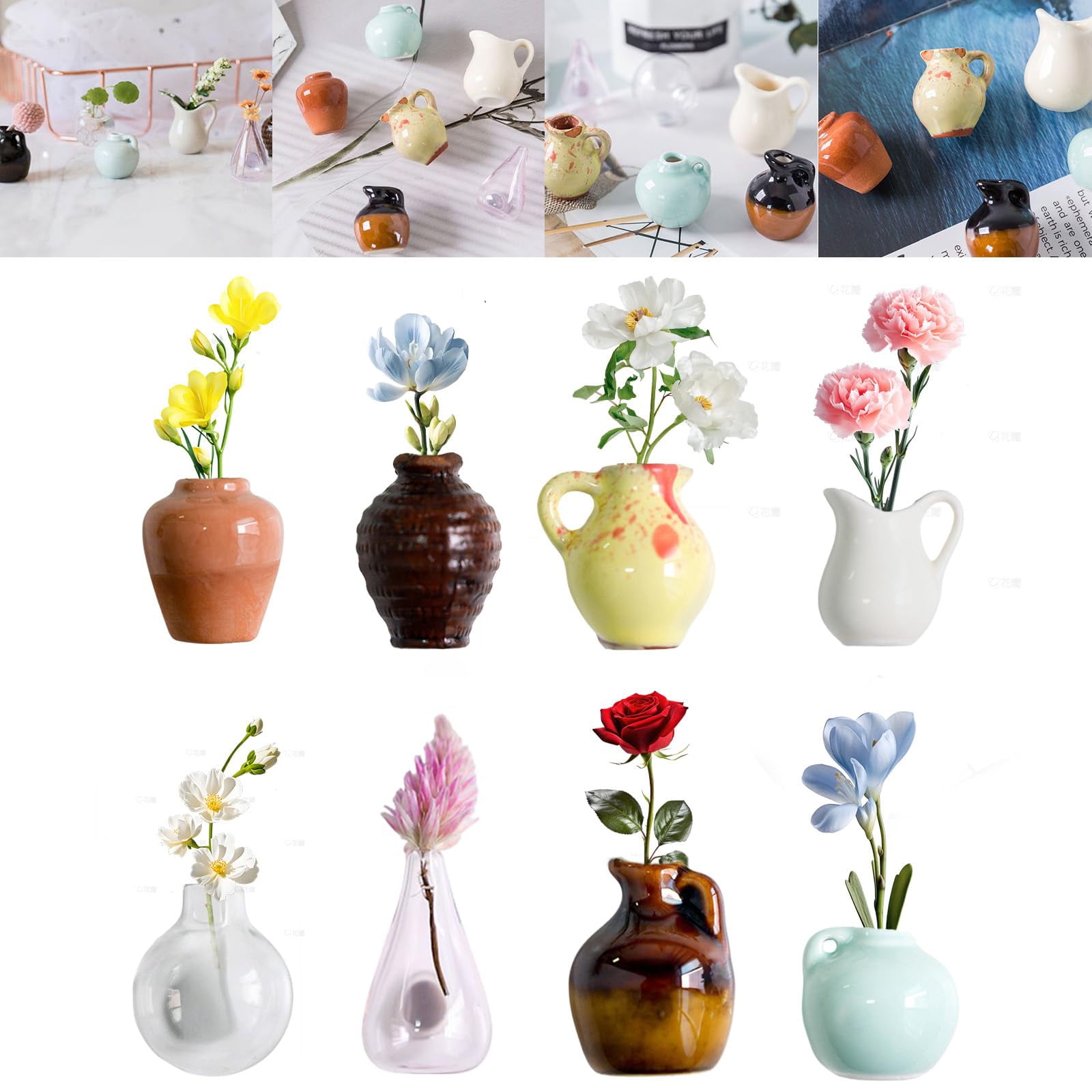 Usmallbee Mini Vase Magnets for Fridge - 8PCS Magnetic Mini Flower Vase ...