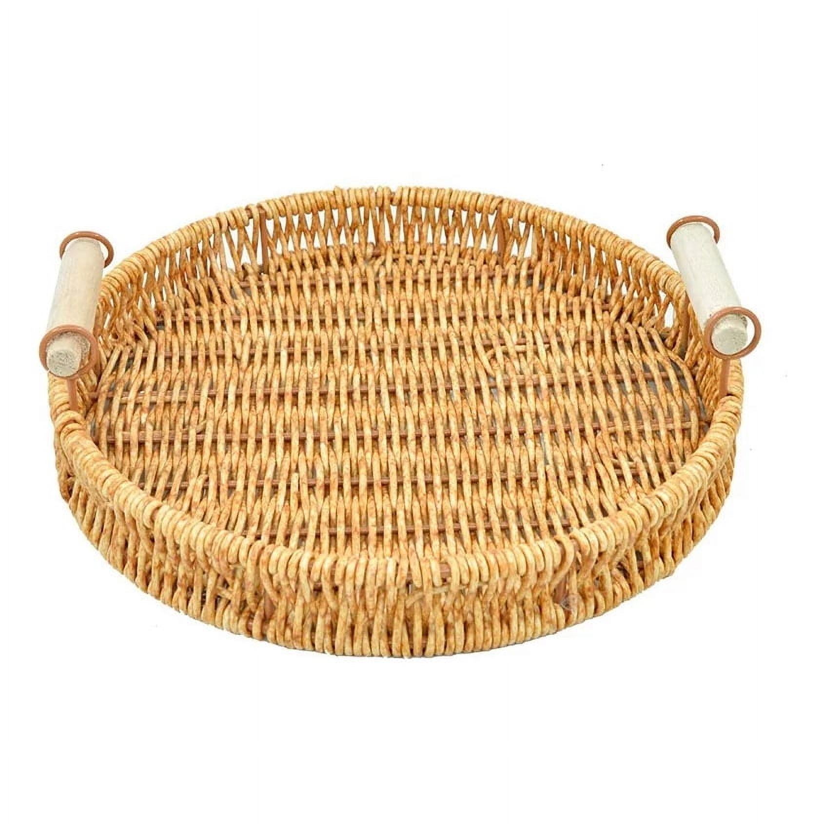 Usmallbee Rattan Basket Tray with Handle, Fruit Bread Basket, Large ...