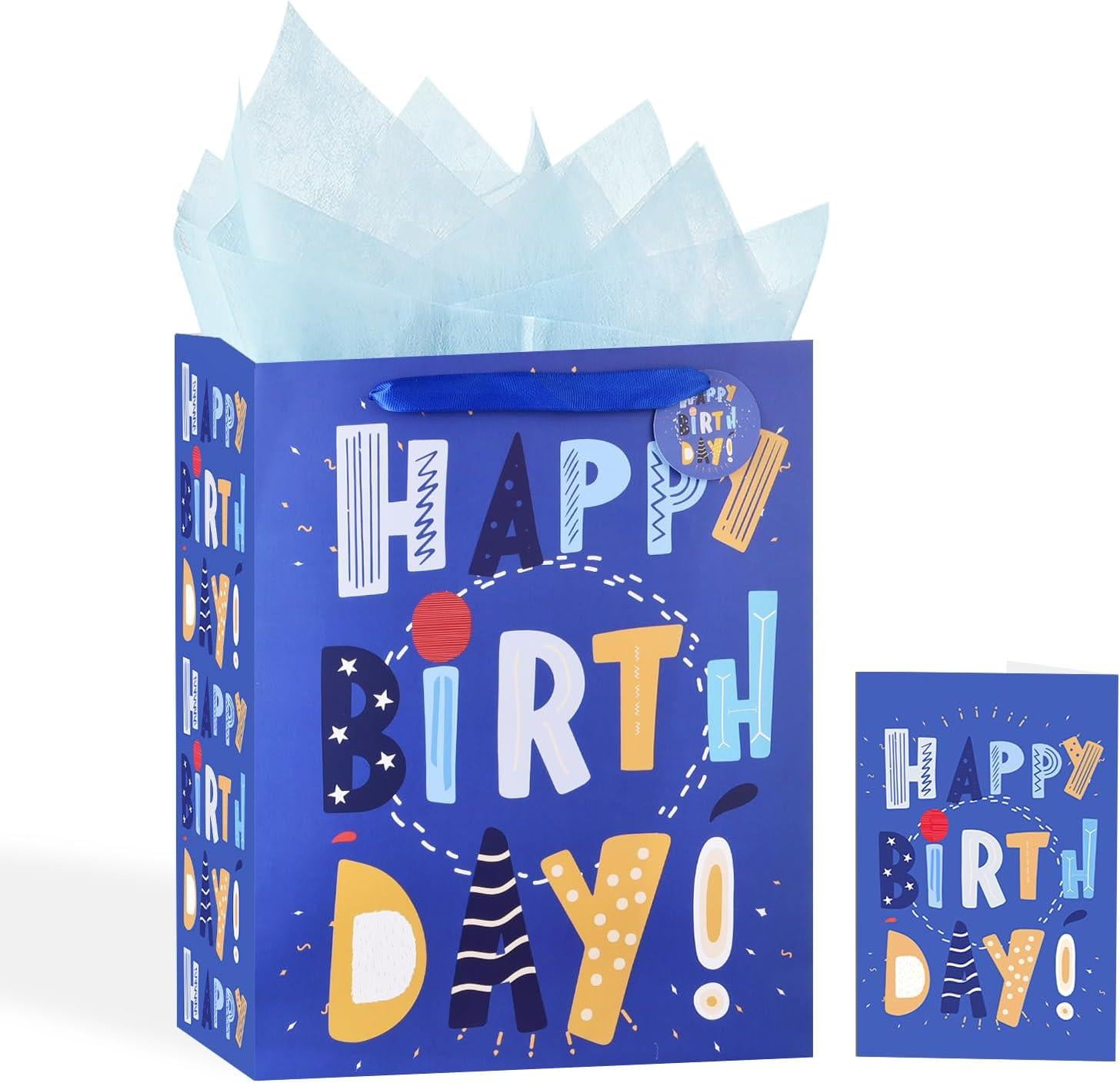 Usmilegift 13" Birthday Gift Bag with Card and Tissue Paper for Kids ...