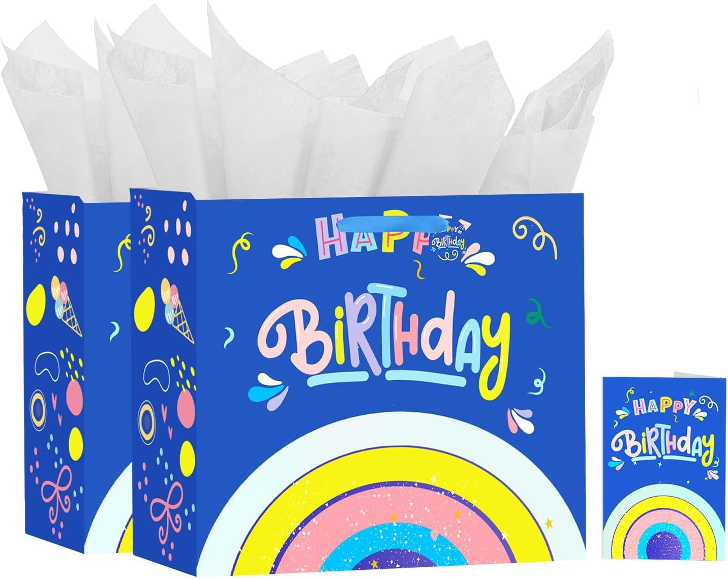 Usmilegift 13" Large Rainbow Happy Birthday Gift Bag with Tissue Paper ...