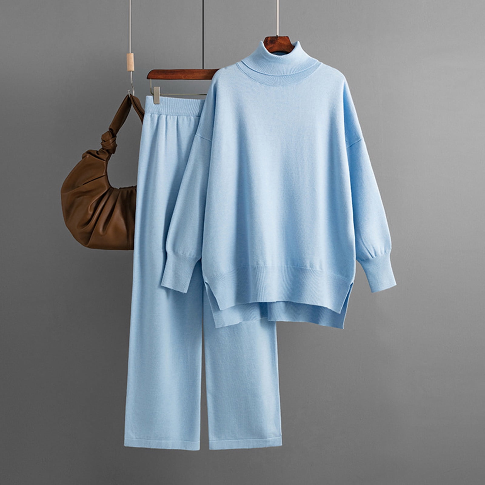 Usmixi Women's 2 Piece Turtleneck Sweater Lounge Sets, Knitted Pullover ...