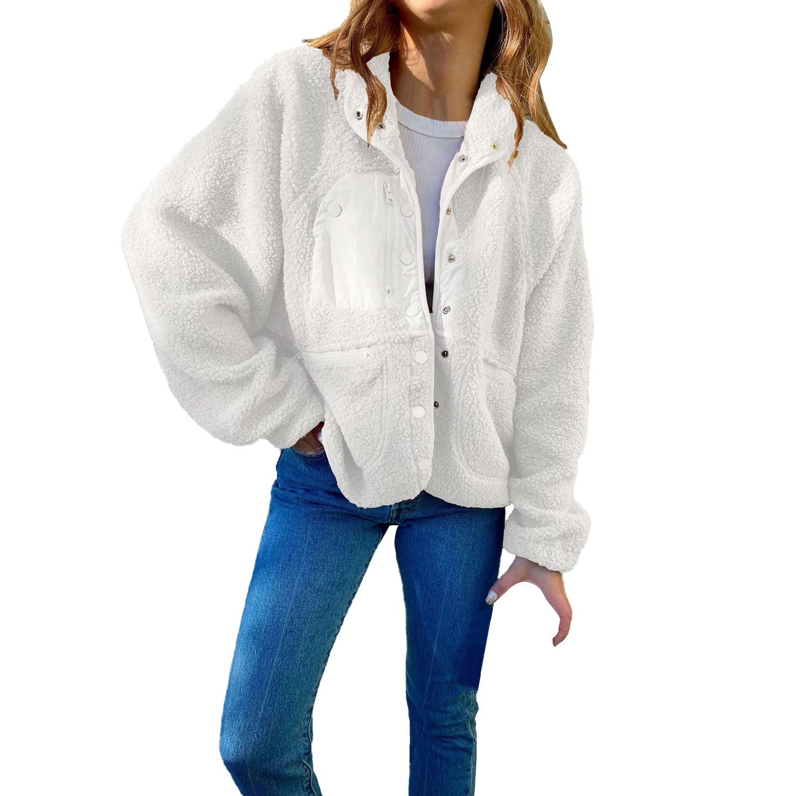 Usmixi 2025 Fleece Coat for Women Shacket for Women Long Sleeve Cozy ...