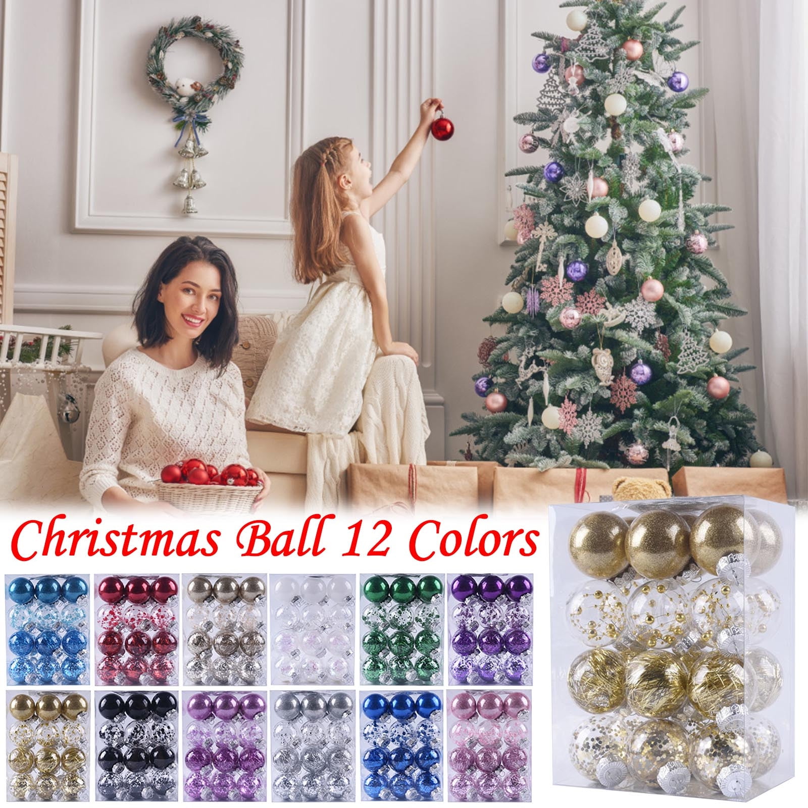 Usmixi 24pcs Shatterproof Christmas Ornaments Set, Glitter Baubles ...