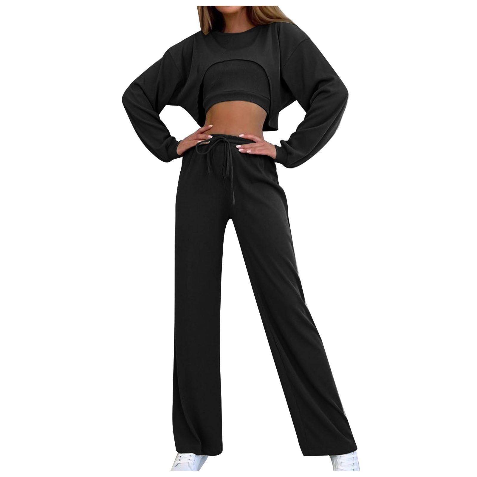 Usmixi 3 Piece Sets for Women Womens Sports Tracksuits Set Long Sleeve ...