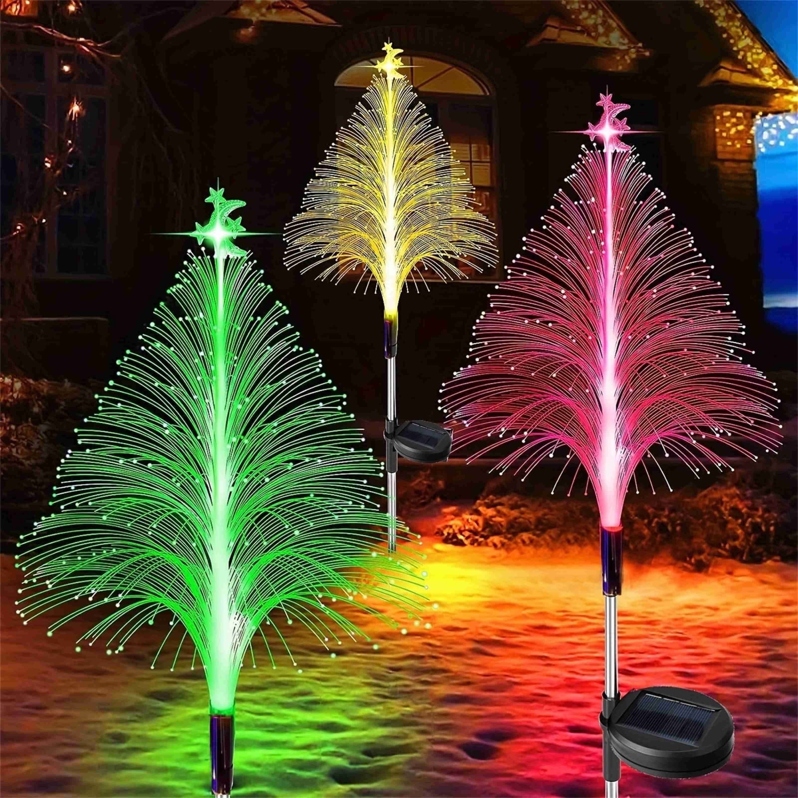 Usmixi Tax Free Weekend Solar Christmas Trees Lights Outdoor Decorations Small Solar Xmas Tree Garden Lights Waterproof 7 Color Changing Solar