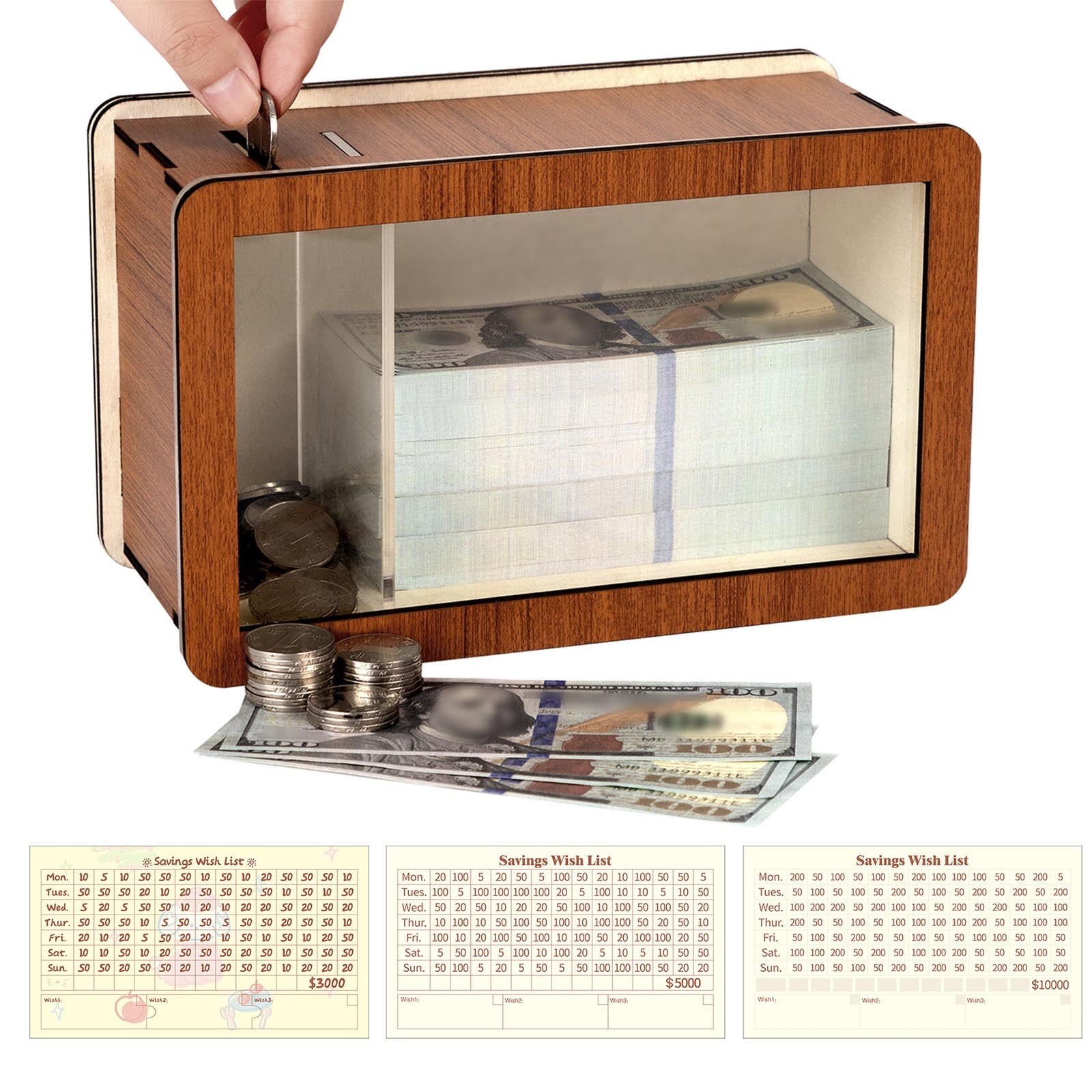 Usmixi Cash Wooden Savings Box 10000 Savings Box Wooden Cash Money Box ...