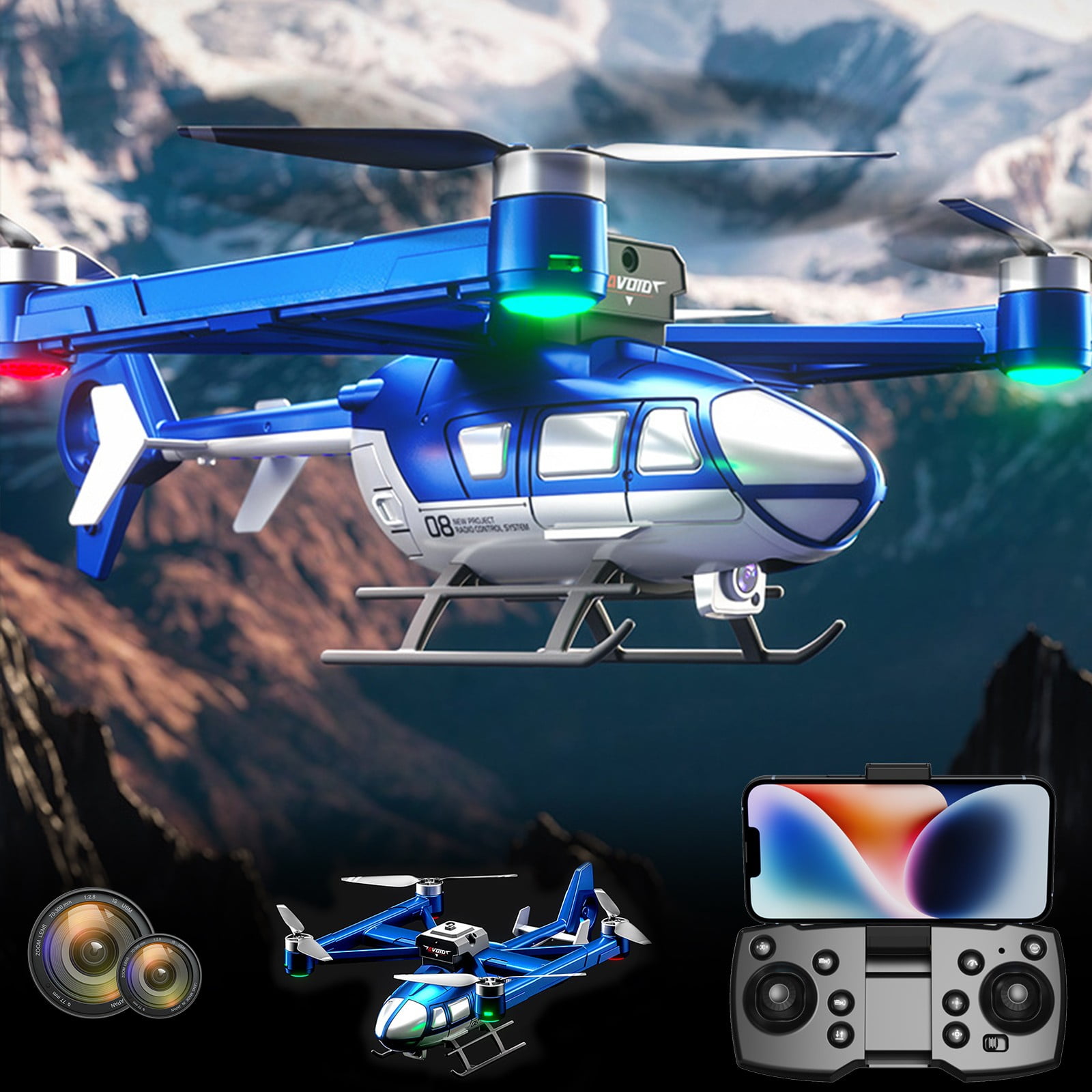 PPgejGEK RC Helicopter FPV Drone with ESC Camera Brushless Motor Drones ...