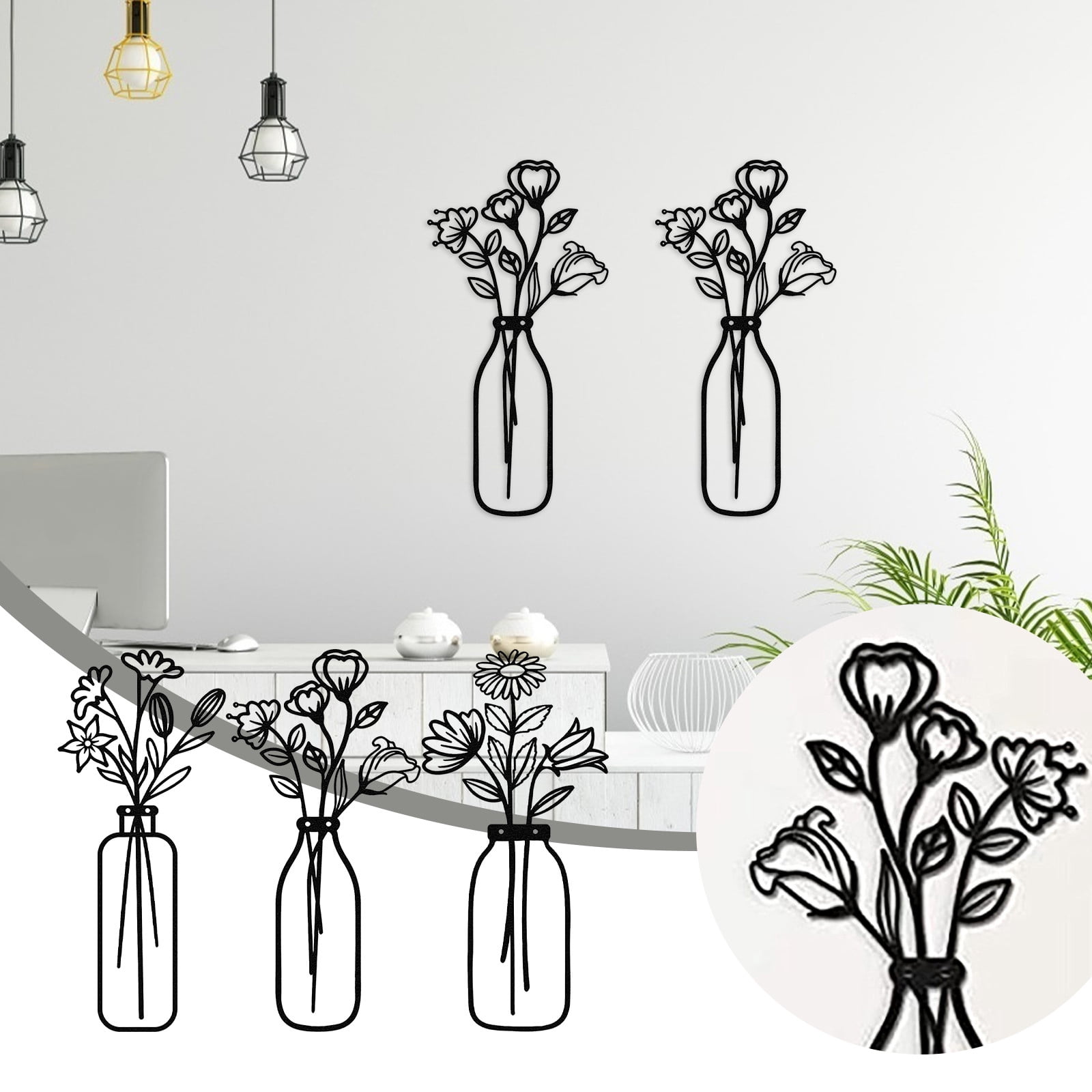 Usmixi Vase Wall Decoration Metal Wall Outline Home Decoration ...