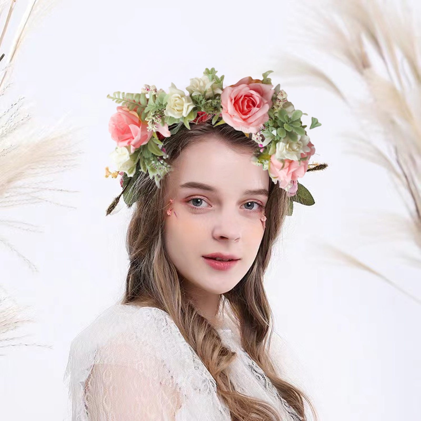 Usmixi Valentine's Day Wreath Rose Wreath Flower Crowns Wreath Headband ...