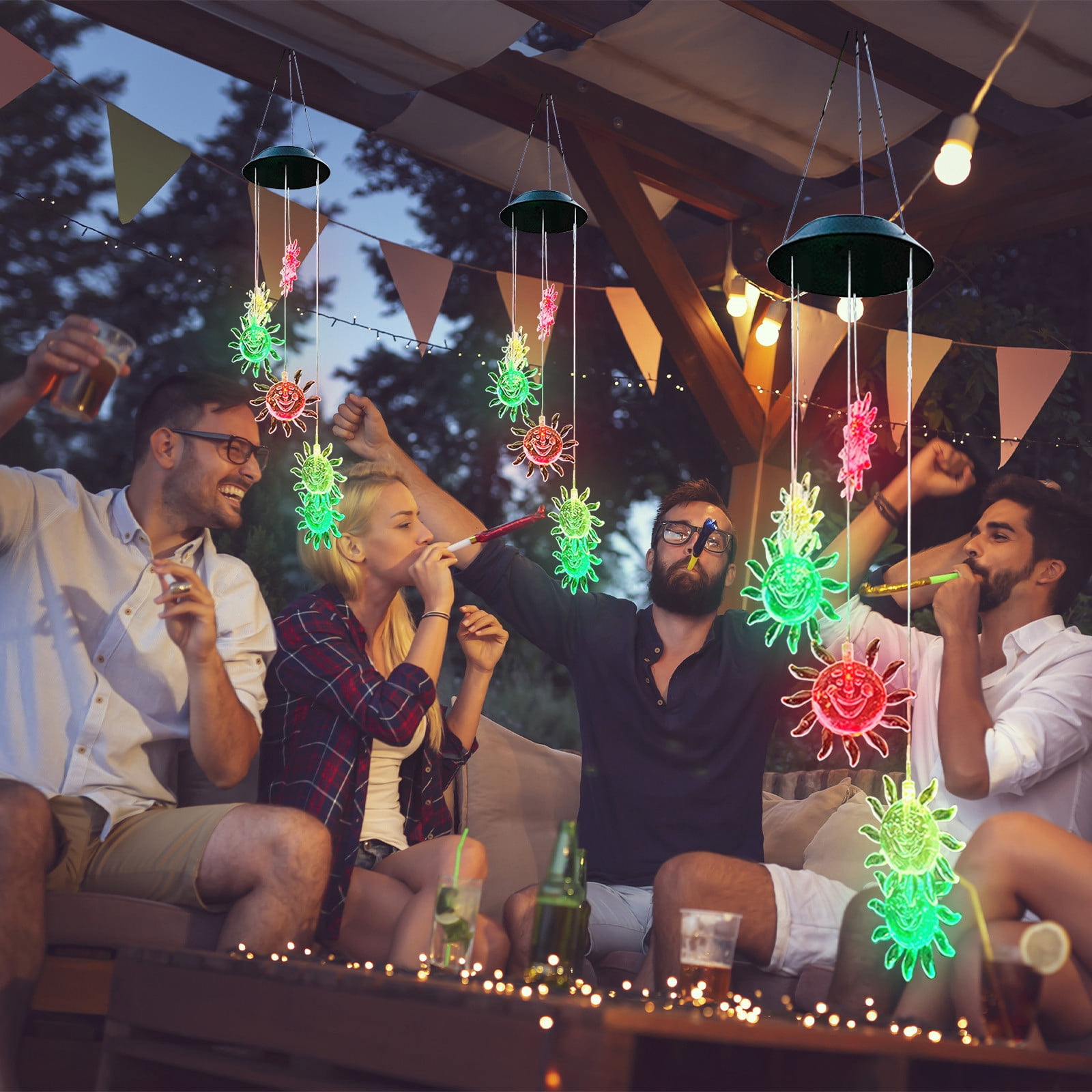 Usmixi New Solar Wind Chime Lights LED Starses and Moonss Colorful ...