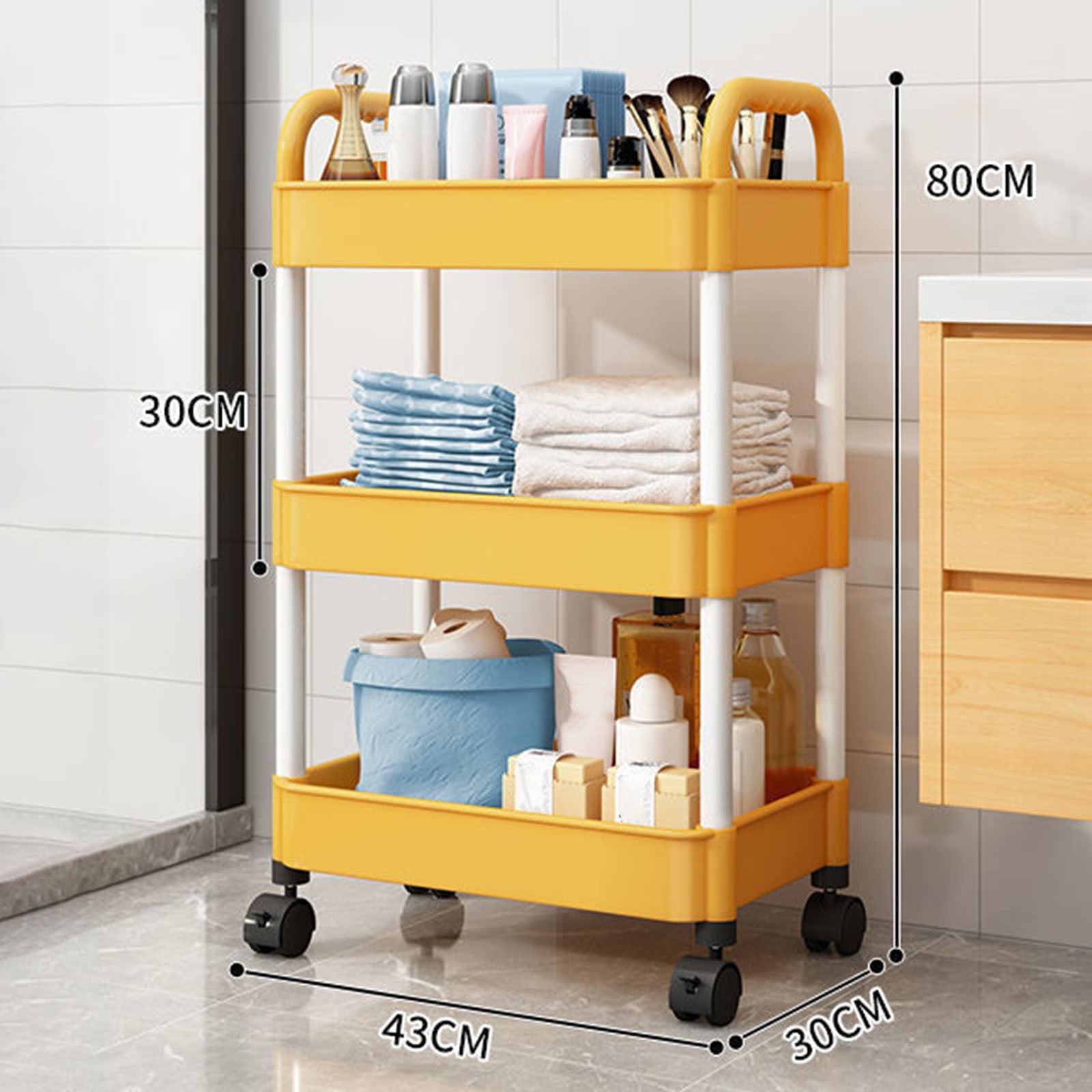 Usmixi Deals 3-Tier Plastic Rolling Utility Cart Storage Cart Organizer ...