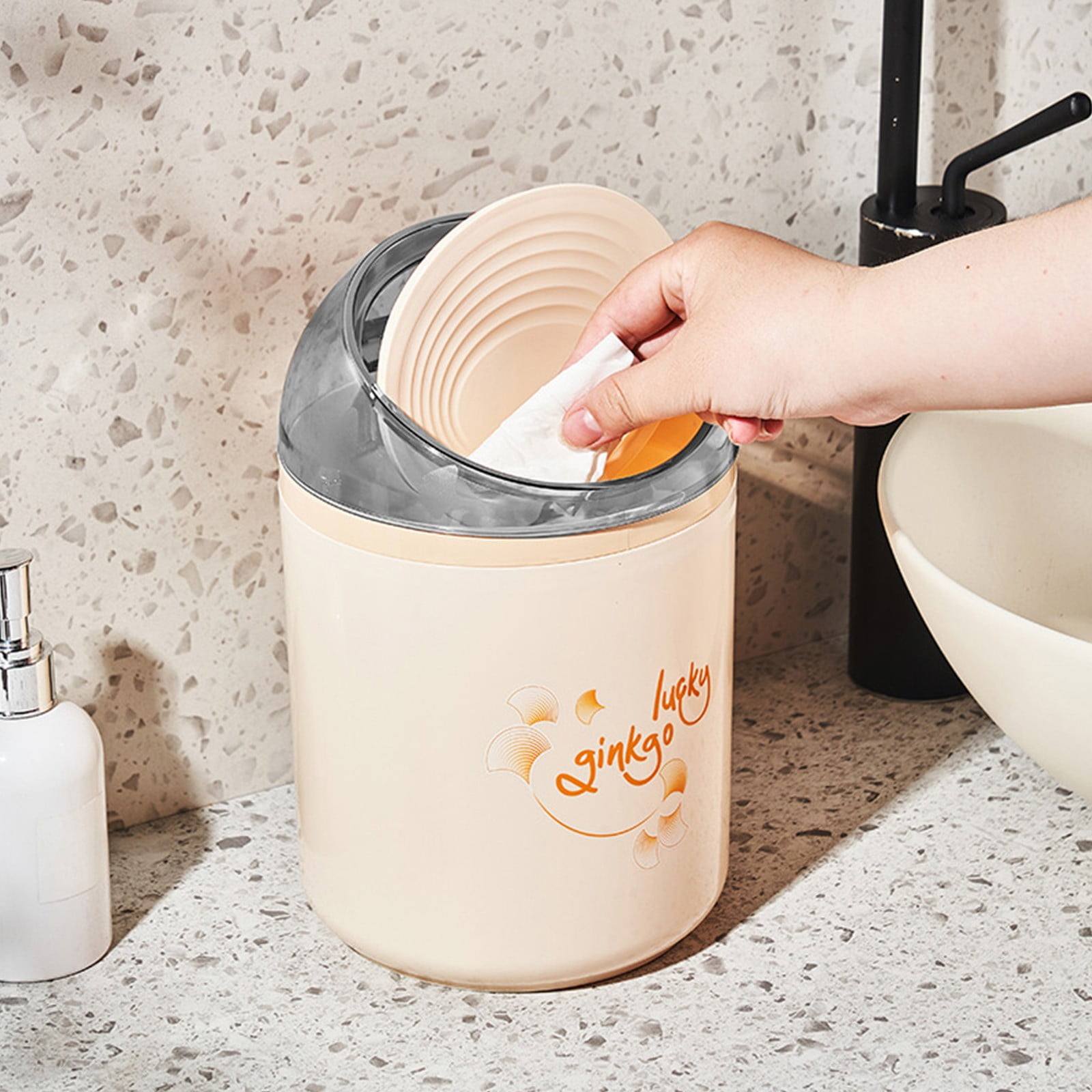 Usmixi Desktop Trash Can Mini Flip Style Sanitary Bin Dining Table ...