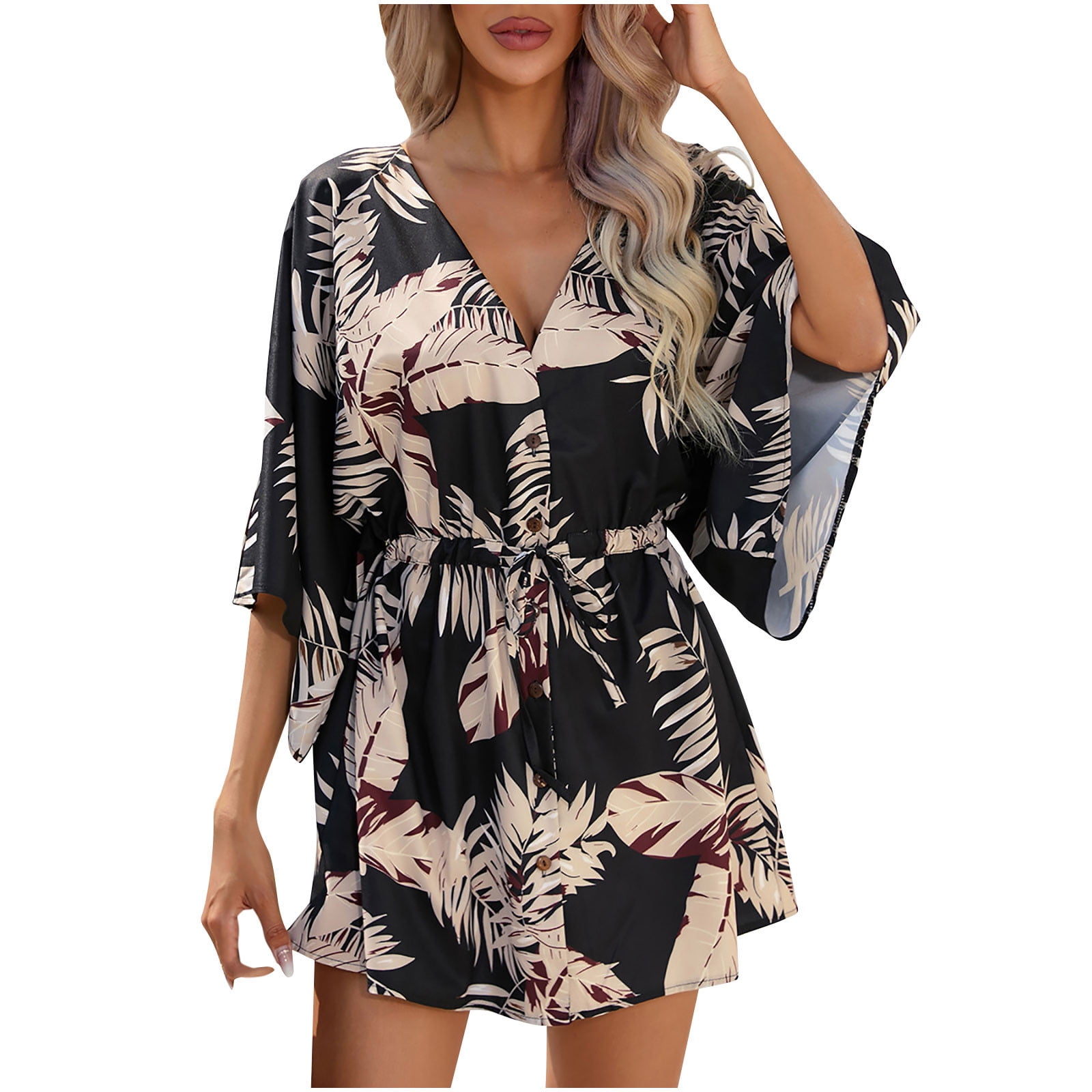 ZZwxWA Dresses for Women 2025 Beach Fashion Batwing Sleeve Button Tie ...