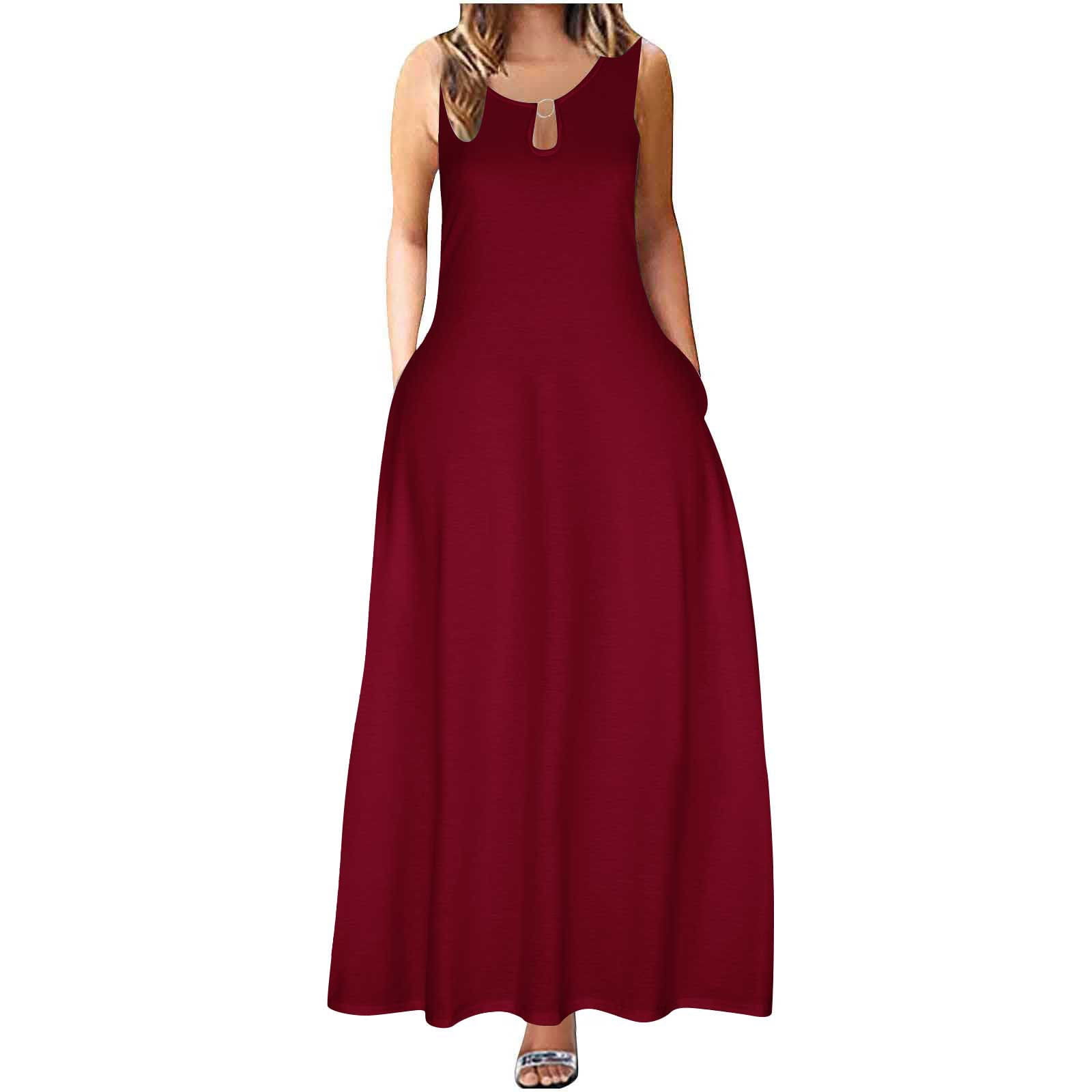 Usmixi Dresses For Women 2023 Casual Pocket Hollowed Swing Tunic Tank