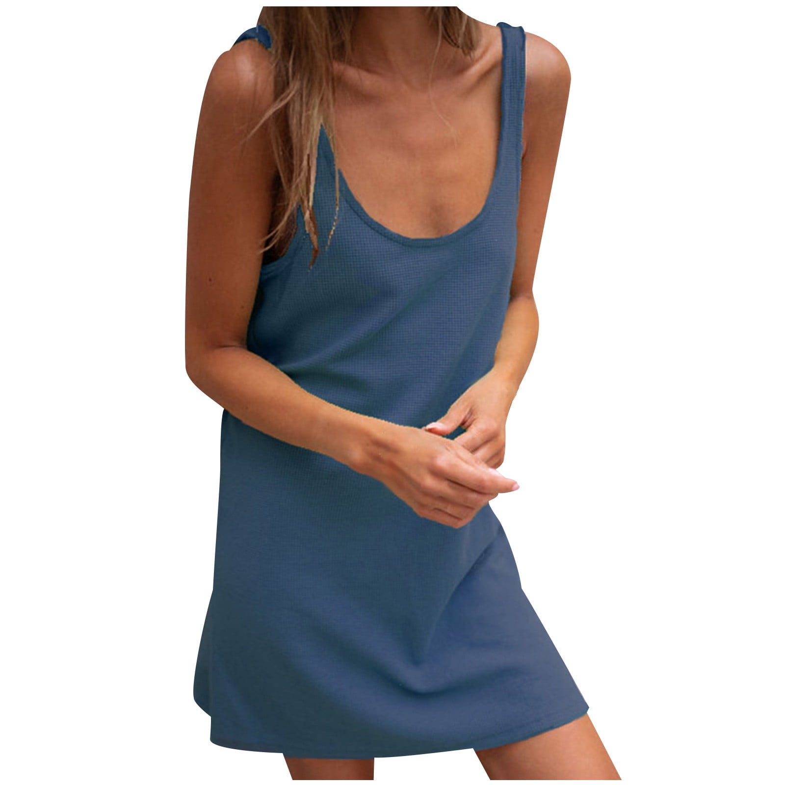 Usmixi Dresses for Women Beach Casual Solid Loose Knitted Ribbed Tank ...