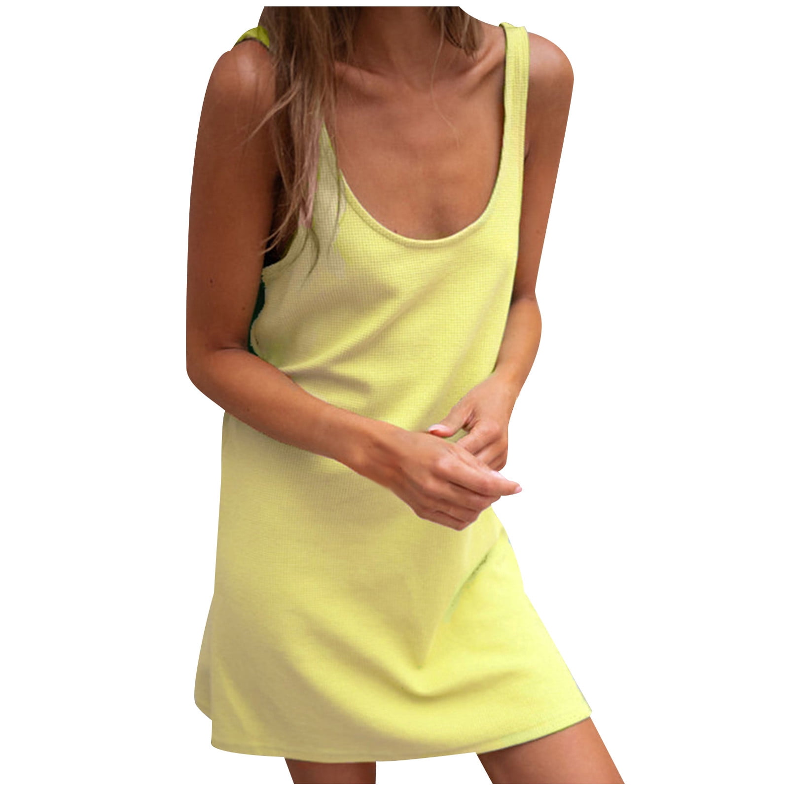 Usmixi Dresses for Women Beach Casual Solid Loose Knitted Ribbed Tank ...