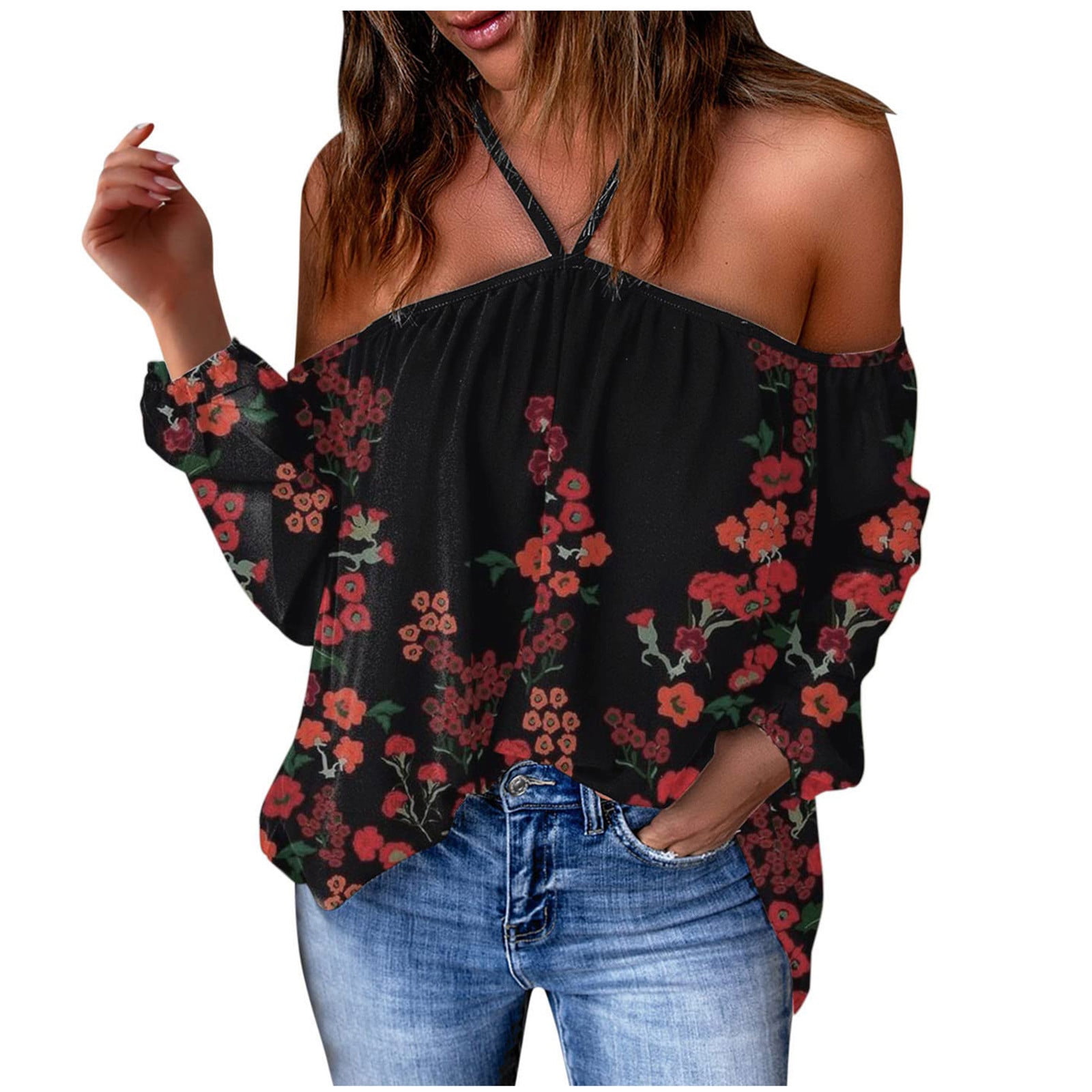 Walmart Women's Plus Size Daisy Print Summer Tops, Off The Shoulder ...