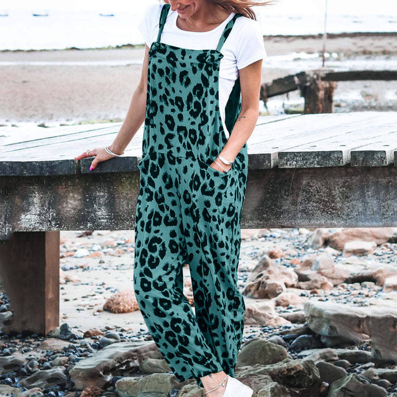 Usmixi Jumpsuits for Women Dressy Loose Pocket Adjustable Strap Plus ...