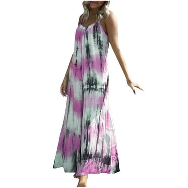 Women Summer Boho Beach V Neck Print Sleeveless Long Dress - Walmart.com