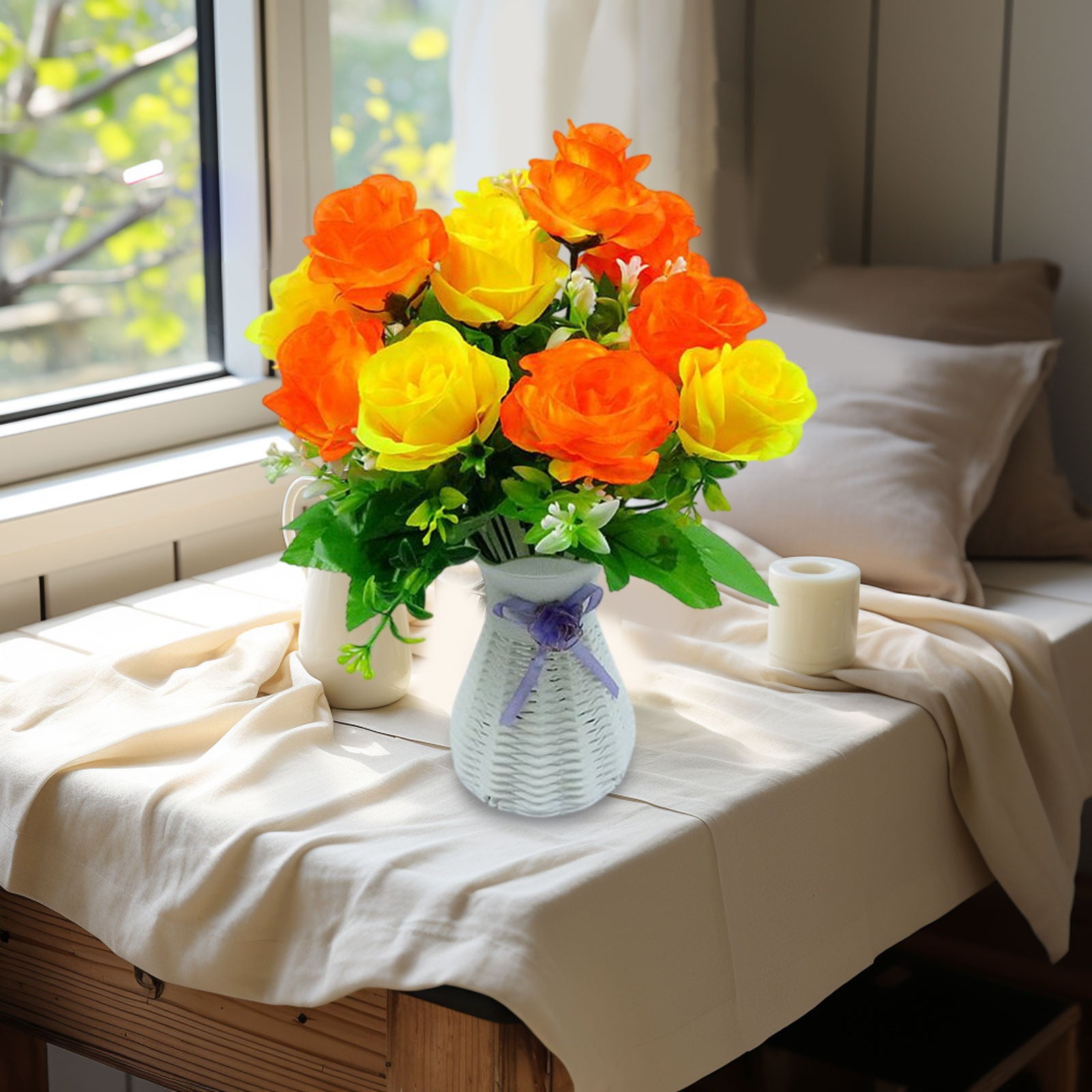 Usmixi Mother's Day Rose Simulation Bouquet Large Bundle Of 6 Head Living Room Dining Table ...