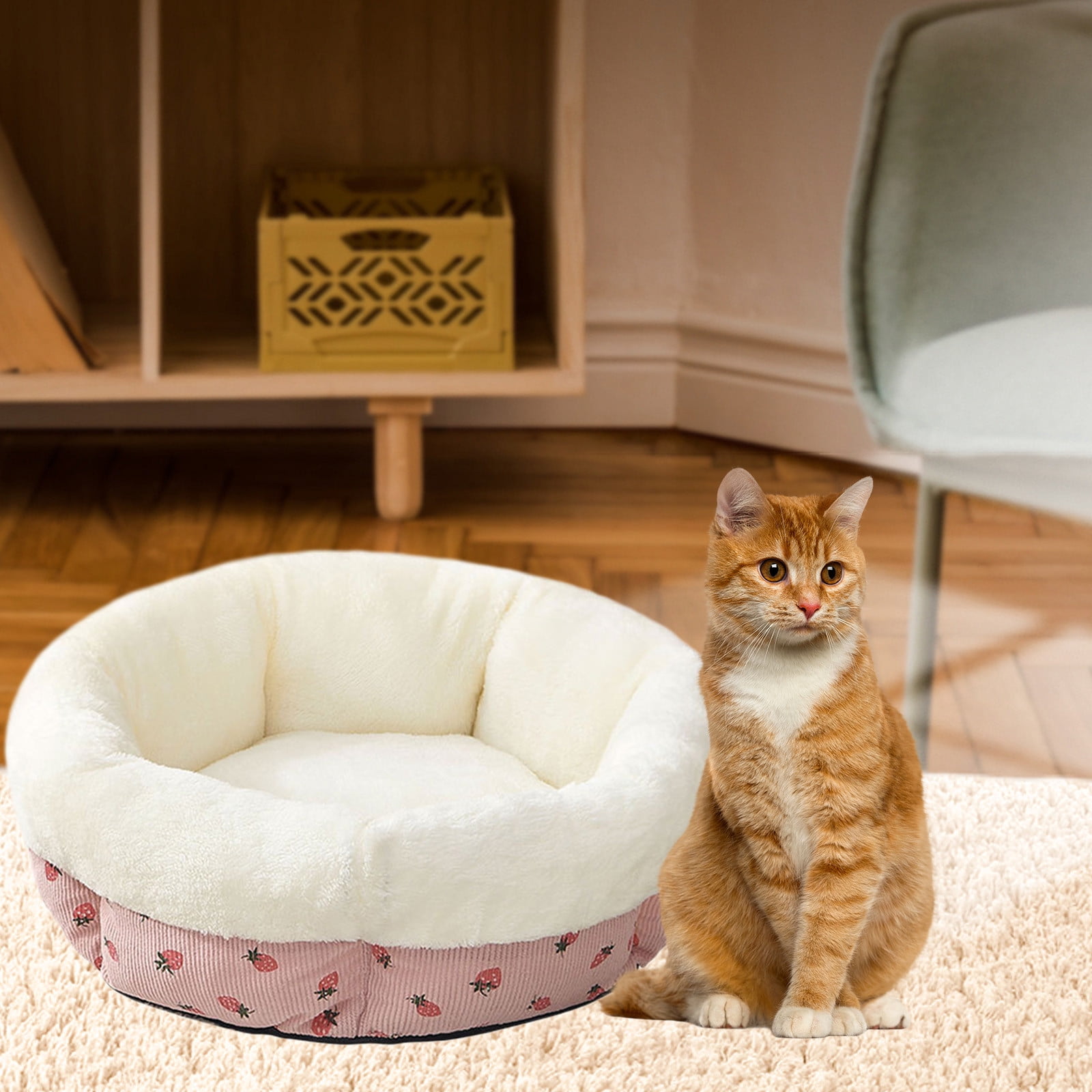 Usmixi New Round Cats Kennel Thickened Warm Washable Border Winter Pet ...