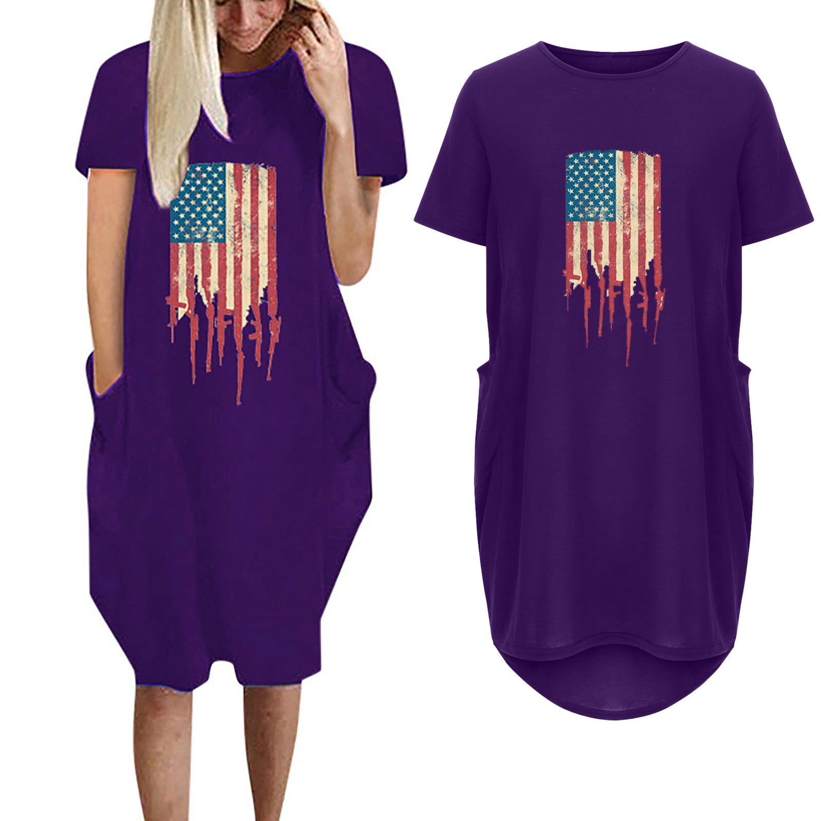 ZZwxWA Plus Size Sundresses for Women 4th July USA Flag Print V-Neck ...
