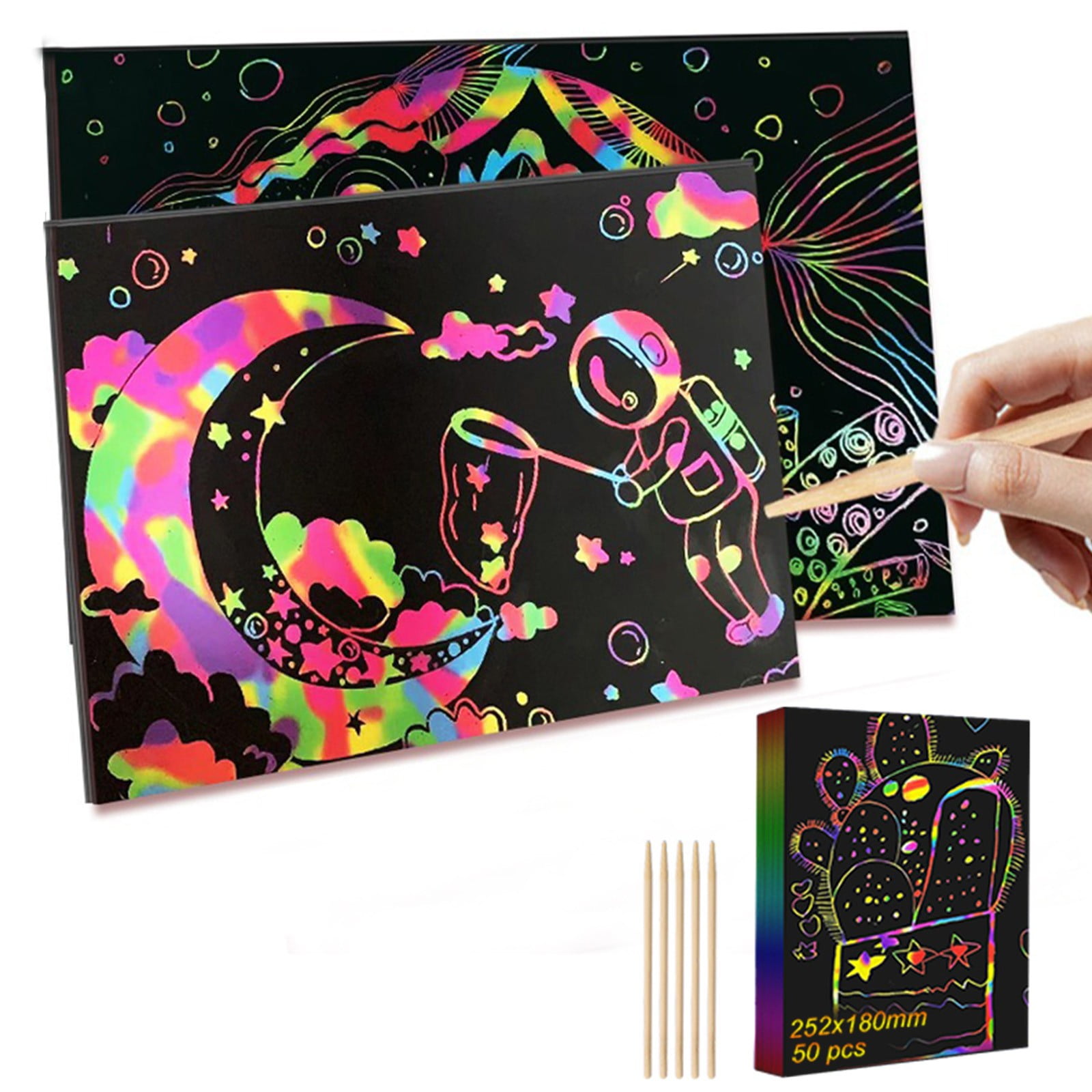 Usmixi Scratch Paper Art Set 50 Pcs Scratch Paper for Kids Scratch Off ...